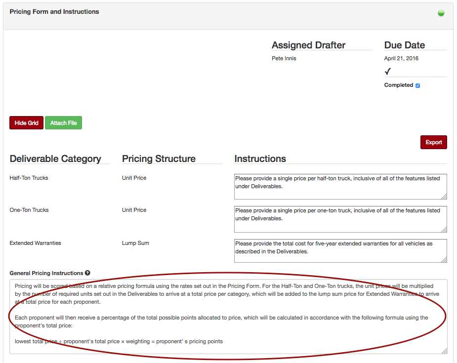 Completing the Pricing Form and Instructions – RFx Drafter (Orbidder 2.0)