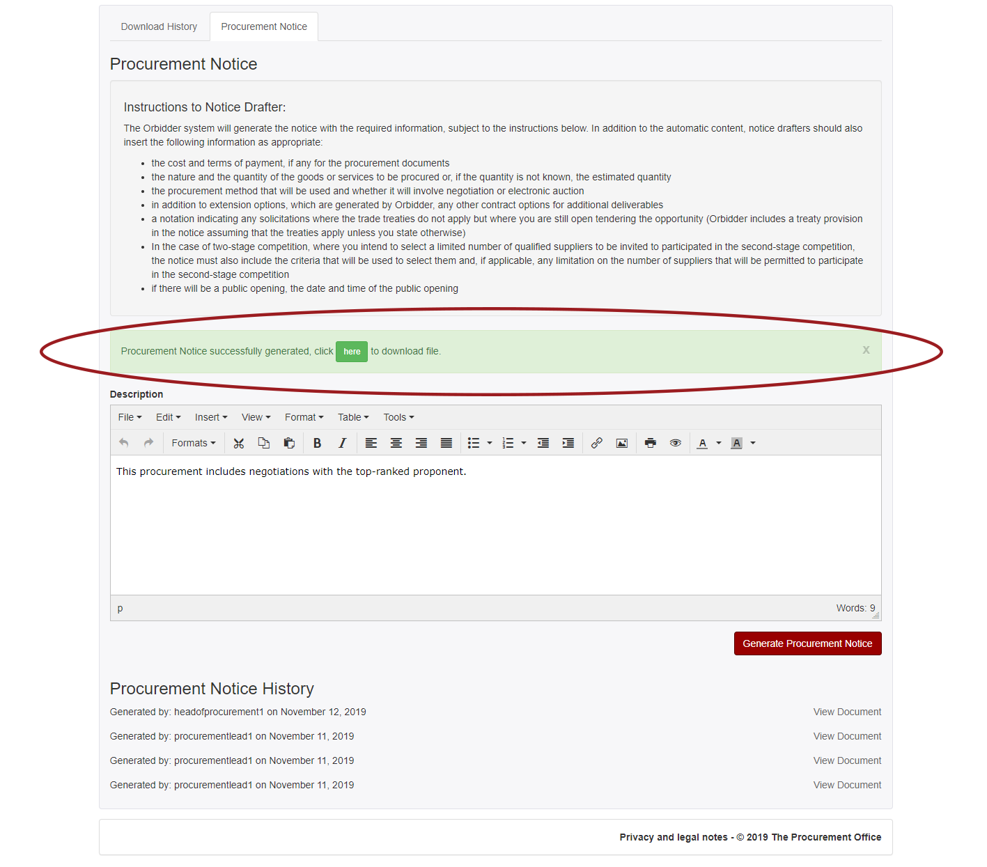 Procurement Notice Generation – RFx Drafter (Orbidder 2.0)